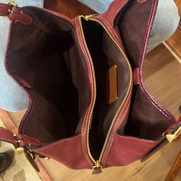 Coach | Bags | Coach Brand New Burgundy Snake Skin Piping Suede Sides ...